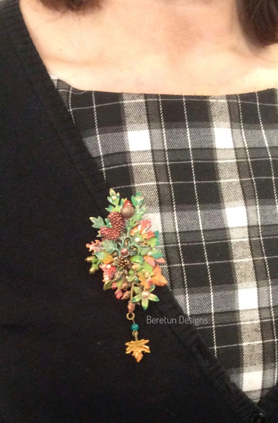 Autumn Brooch Acorn Pin Hand Painted Leaf Brooch - Etsy