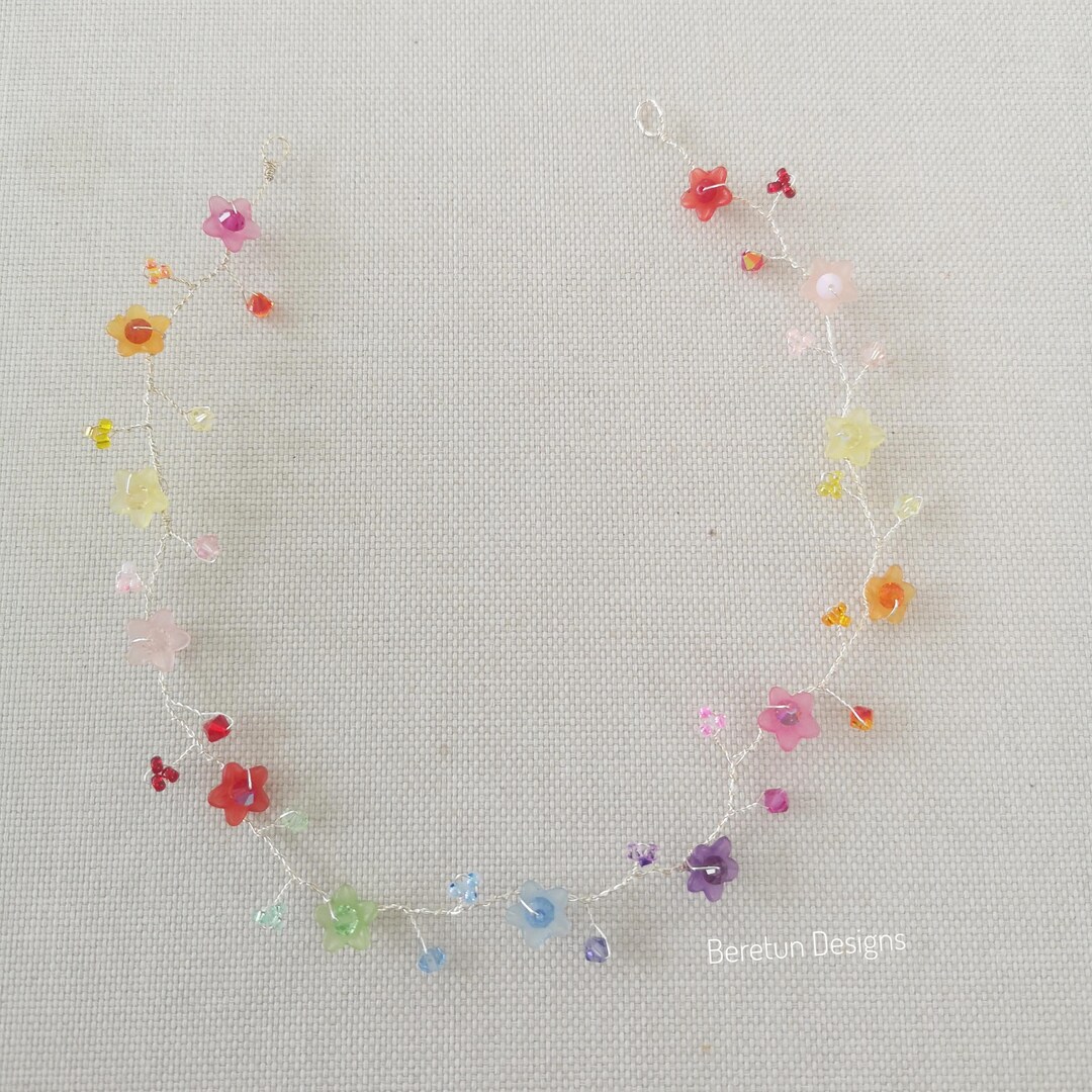 Rainbow Flower Hair Vine, Delicate Hair Garland, Wedding Hair Accessory ...