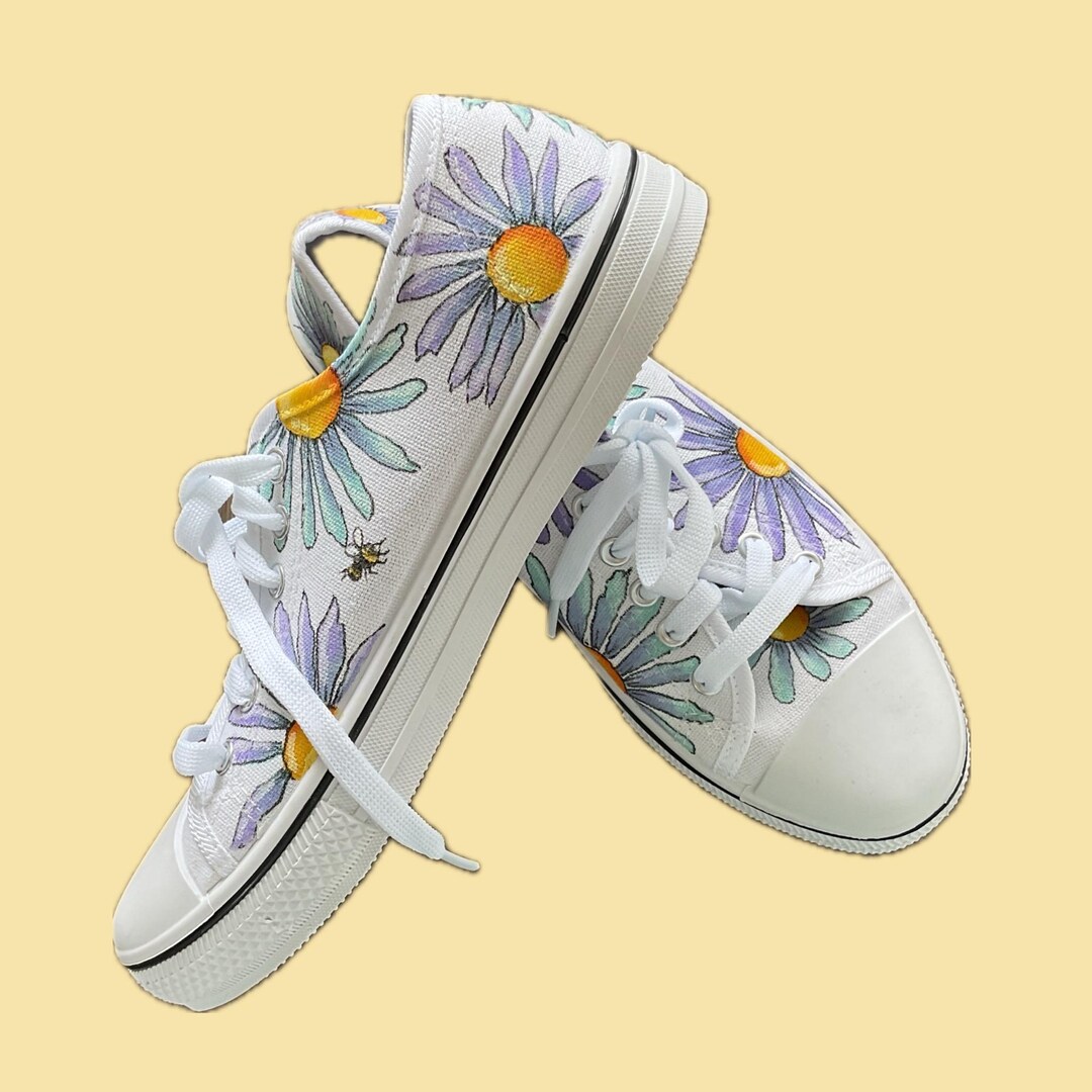 Hand Painted Floral Design Canvas Lace up Flats. Customised Flower ...