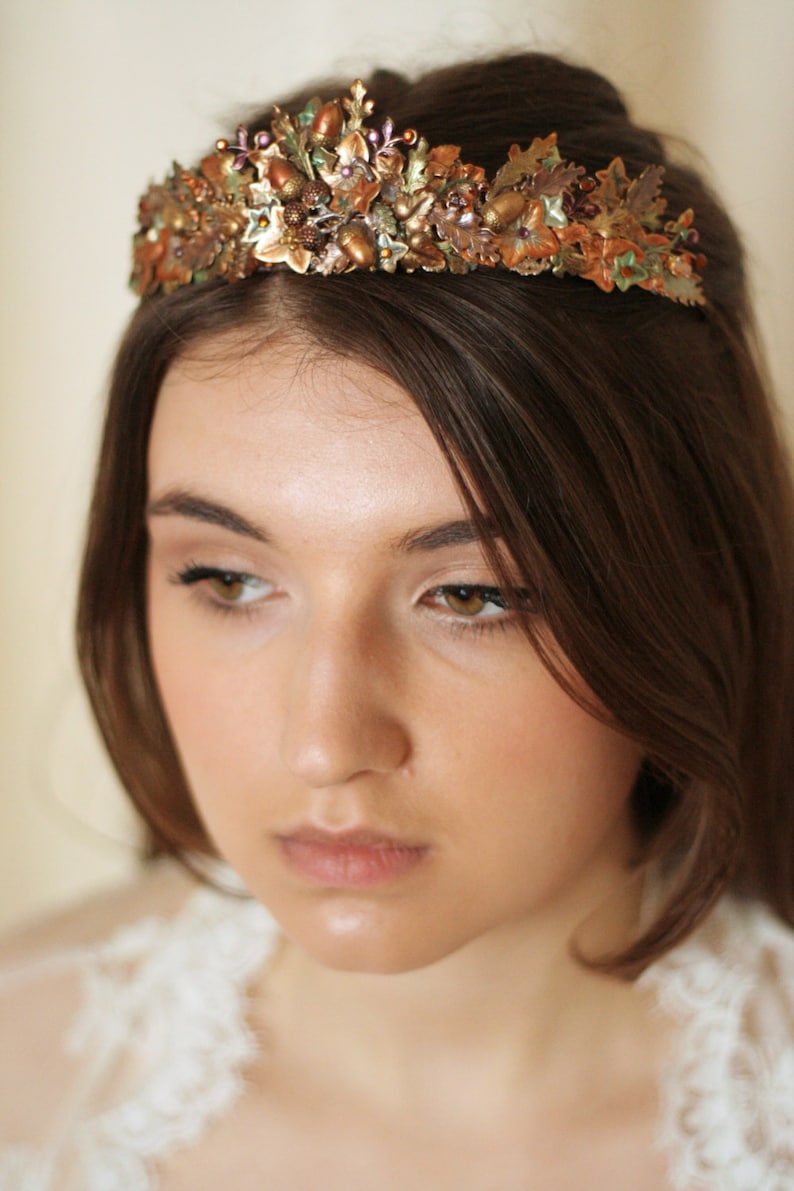 Autumn Wedding Tiara Woodland Headpiece Acorn Crown Hand - Etsy