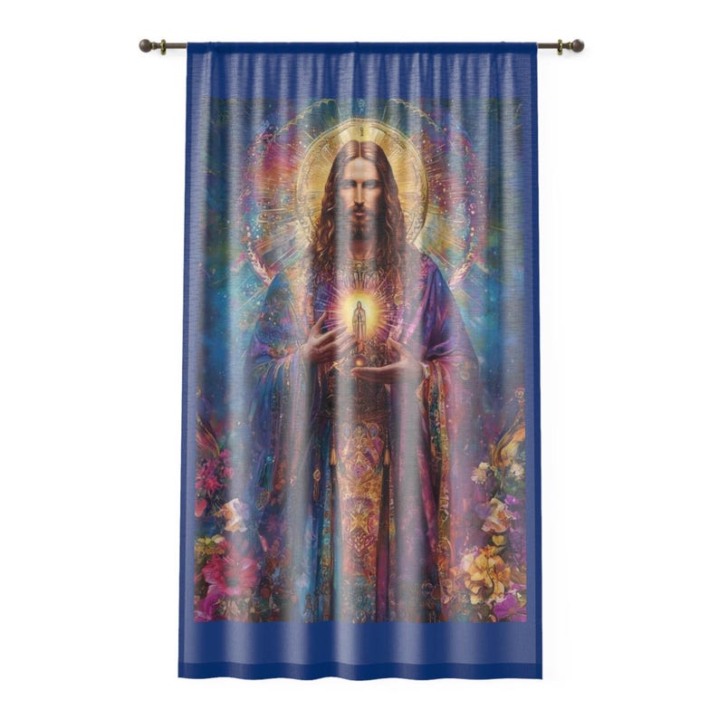Sacred Heart Jesus Window Curtain | Religious Spiritual Home Decor - Etsy