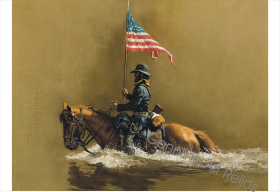 Old West Art US Army Cavalry Rider & US Flag 12x18 | Etsy