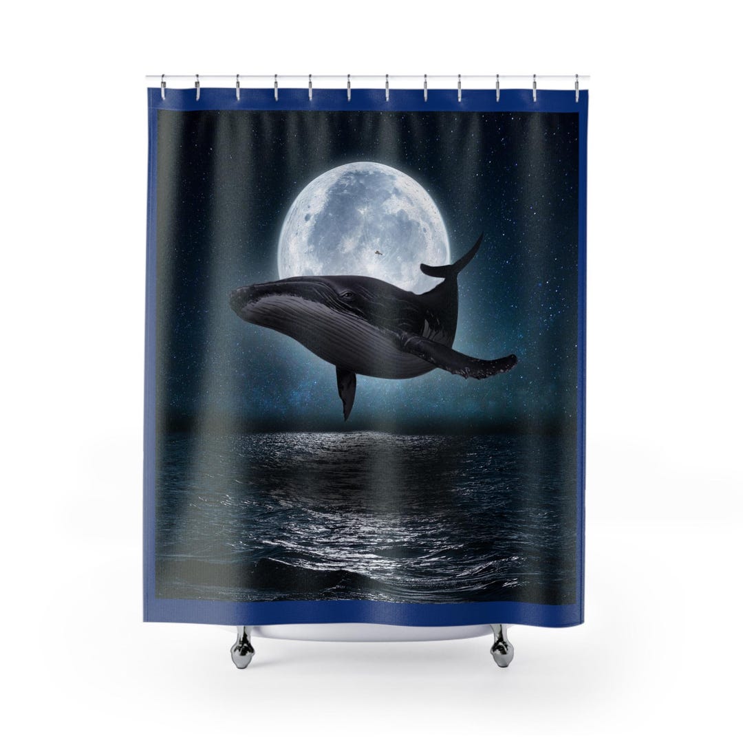 Humpback Whale in the Moonlite Bathroom Curtain, Nautical Ocean Theme ...