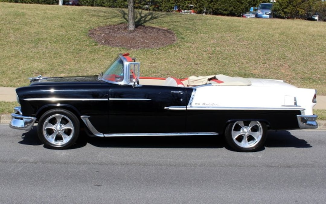 Chevy 1955 Chevrolet Chevy Black & White Convertible Driver Side View ...