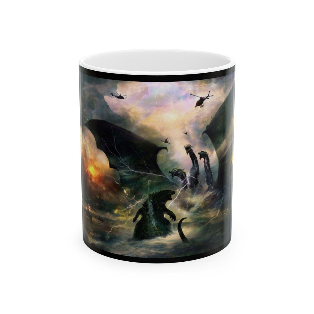Godzilla Monster Battle Ceramic Mug Godzilla Art, 11-15oz, Sci-fi Movie ...