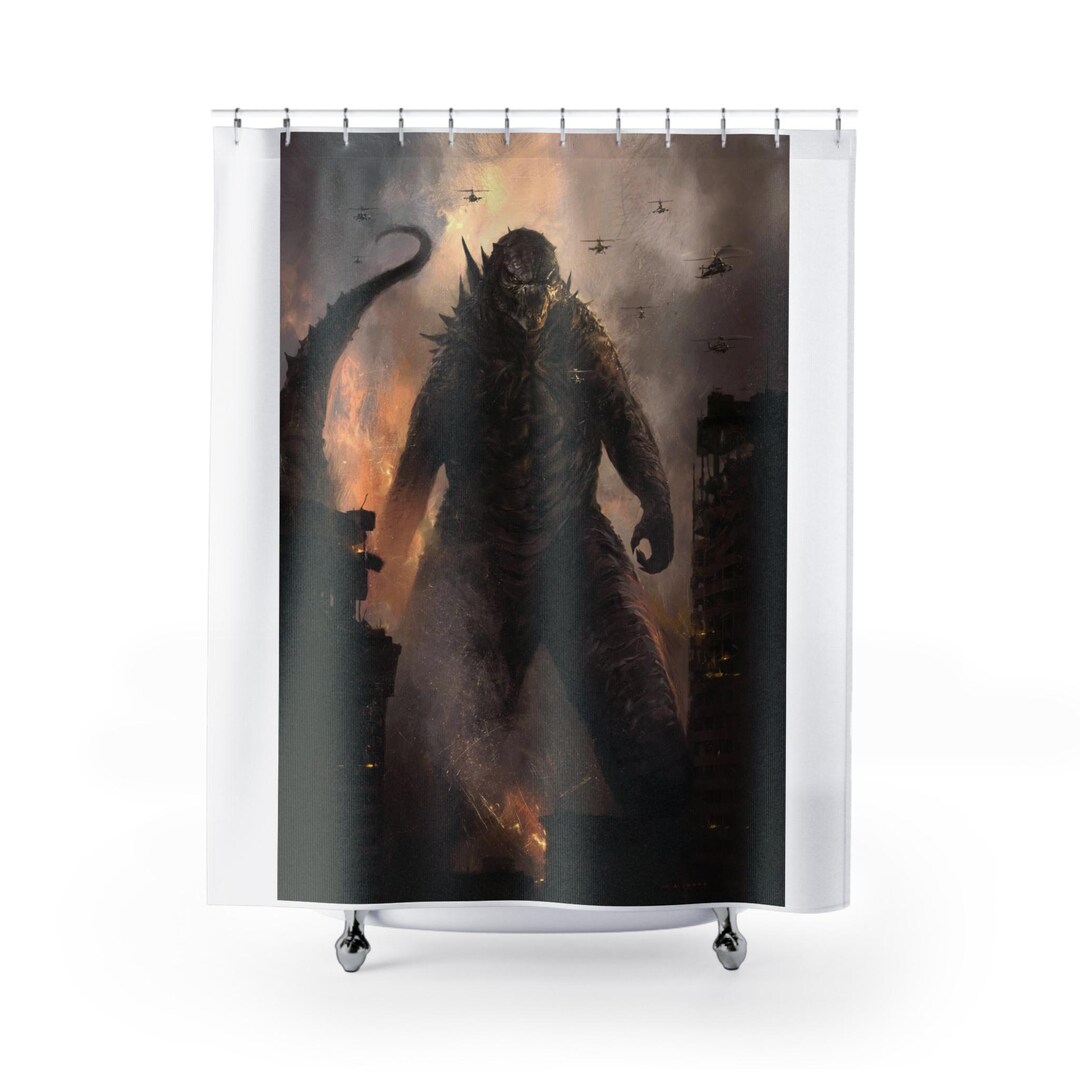 Godzilla Bathroom Curtain, Godzilla Decor, Unique Bathroom Art, Horror ...