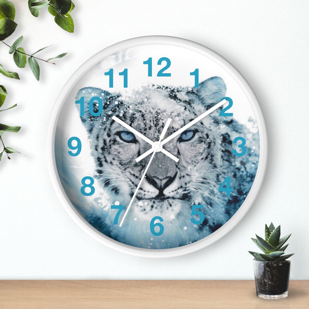 Majestic Snow Leopard Wall Clock, Animal Decor, Winter Home Accents ...