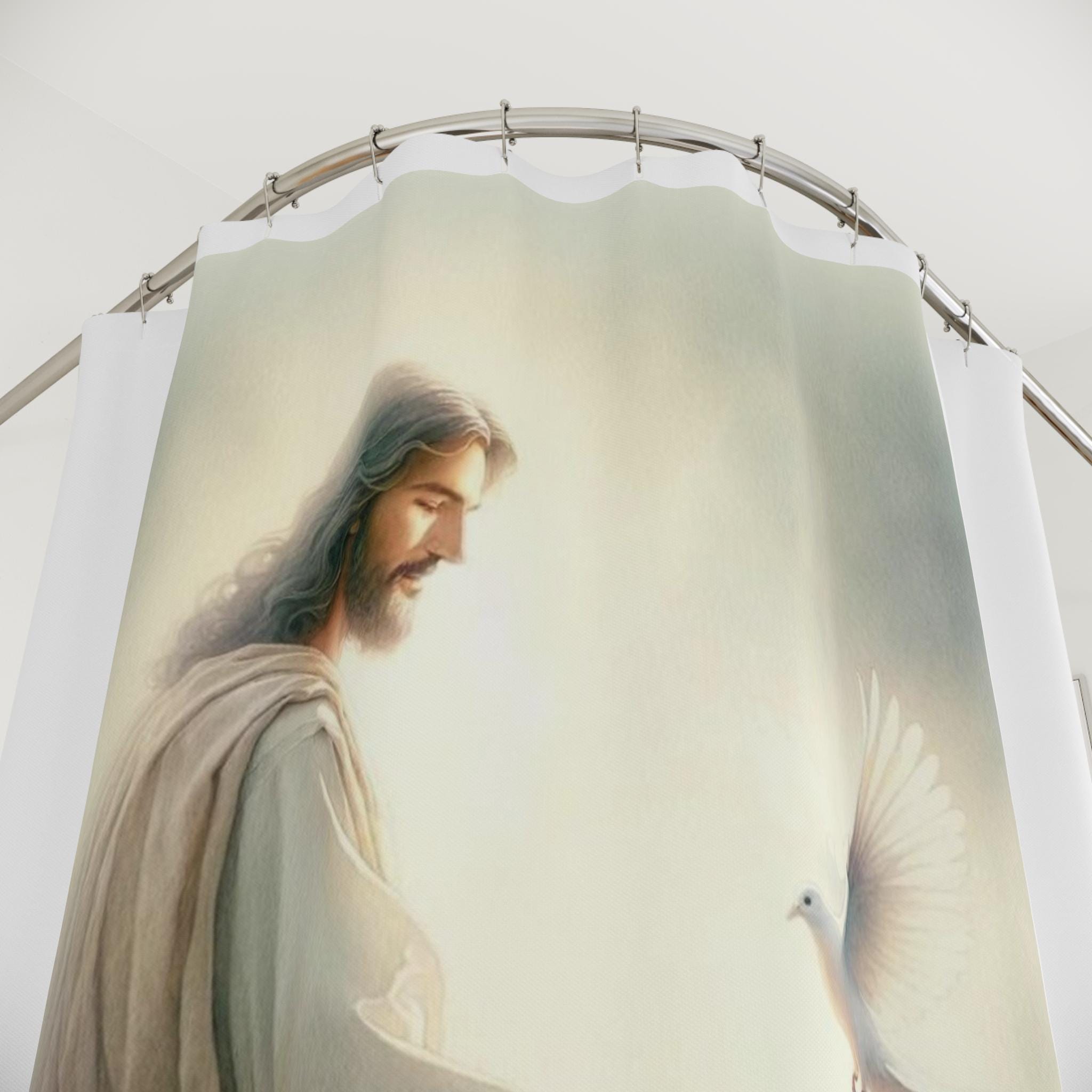 Jesus and Holy Spirit Dove Bathroom Shower Curtain, Faith Home Decor ...