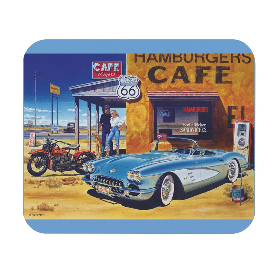Retro Route 66 Mouse Pad, Vintage Car Design, Desk Accessories, Gift ...
