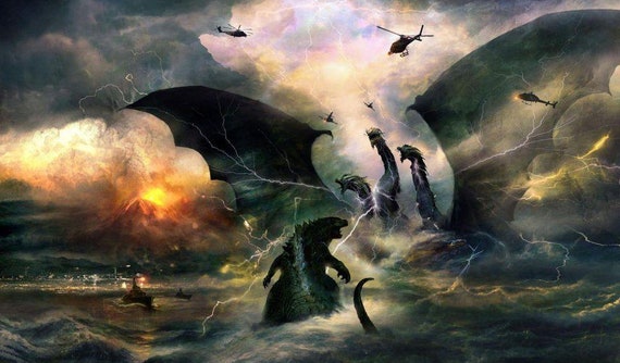Mouse Pad GODZILLA in the Sea Original Japanese Monster Art on | Etsy