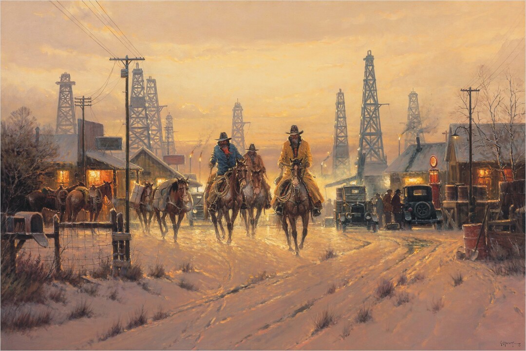 Old West Art Cowboys & Cars Cultural Change in Time Print Semi-gloss ...