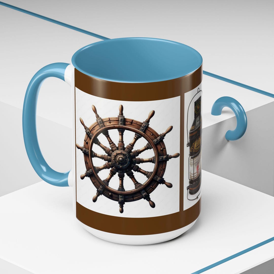 Nautical Ships Wheel Coffee Mug, Sailor Gift Ocean Lover's Cup, Unique ...
