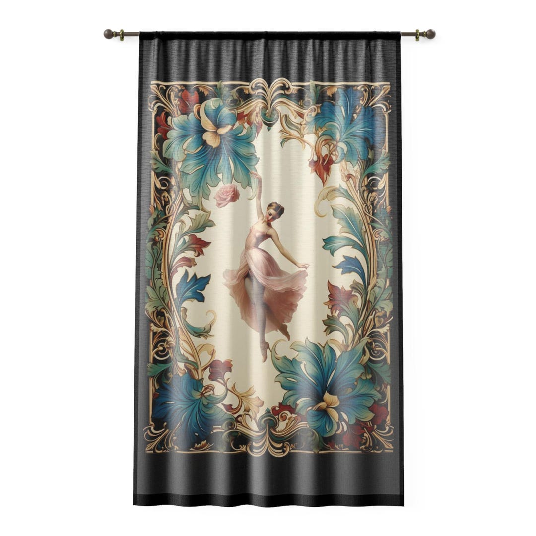 Ballet Dancer Floral Frame Window Curtain | Vintage Art Curtains - Etsy