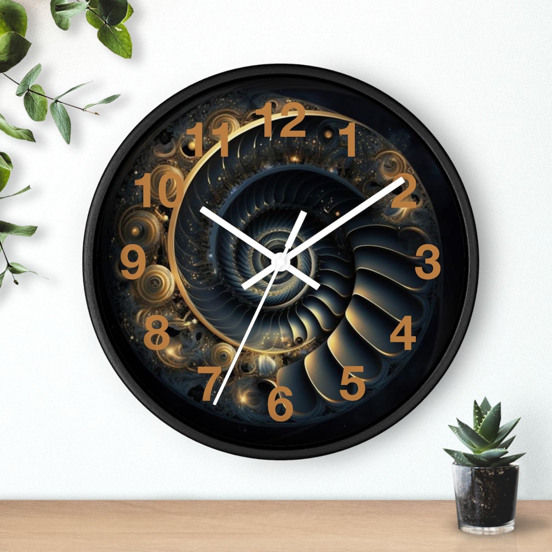 Fibonacci Spiral Wall Clock - Modern Home Decor, Unique Gift, Golden ...