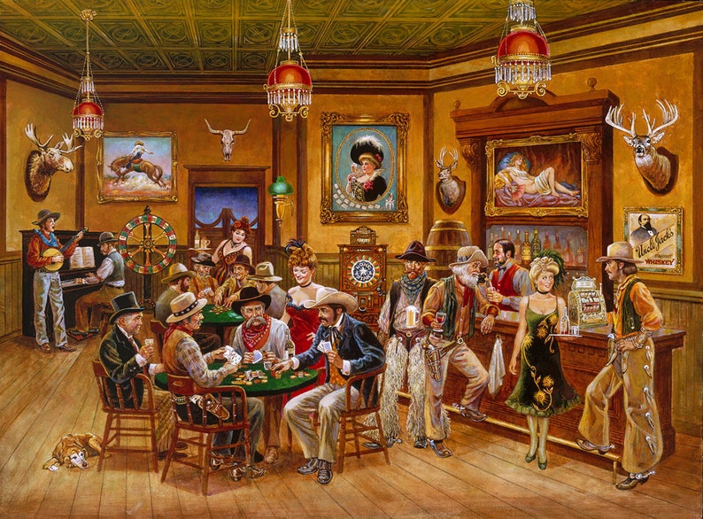 Old West Art Saloon Scene Enlarged Print Semi-gloss Old West 13"x19 ...