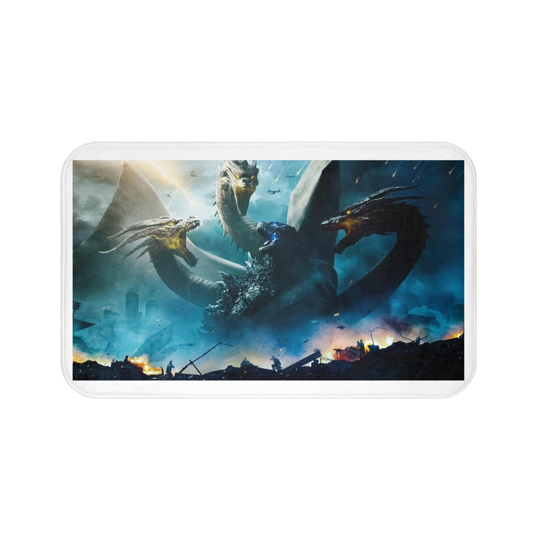 Godzilla Vs 3 Headed Monster Bath Mat Unique Bathroom Accessory ...