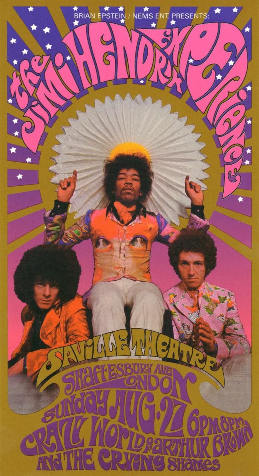 Vintage Rock Band Poster JIMI HENDRIX EXPERIENCE Saville Theatre 13x19 ...