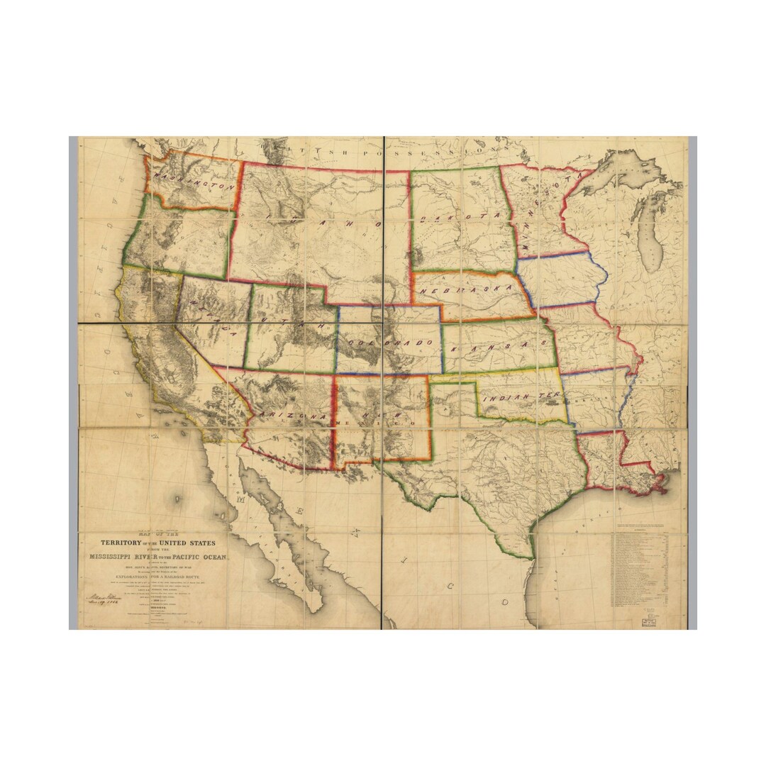 1854 Map of the United States Mississippi River to the Pacific Ocean ...