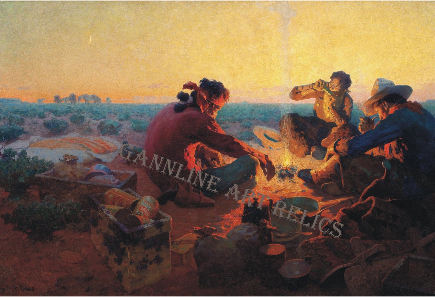 Cowboy Campfire on the Open Range Old West Art - 13x19 Color PRINT ...