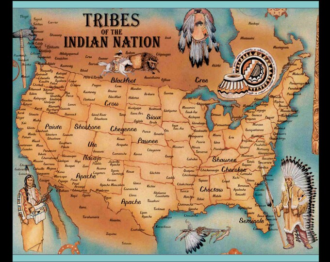 Vintage TRIBAL MAP Native Americans of North America Art Print 13x19 ...