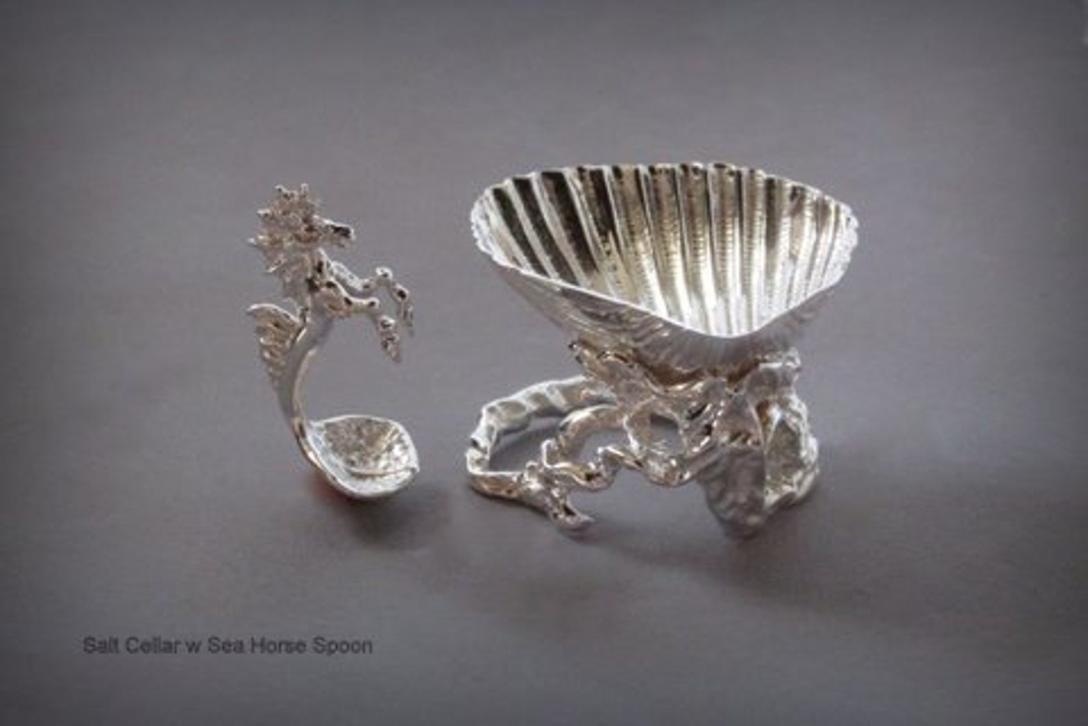 Sterling Silver Salt Cellar With Sea Horse Spoon - Etsy