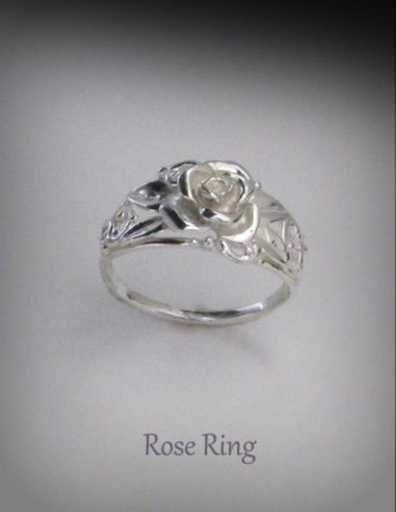 Sterling Silver Rose Ring | Etsy