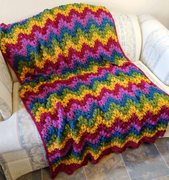 Reversible Popcorn Ripple Afghan: Crochet Afghan | Etsy