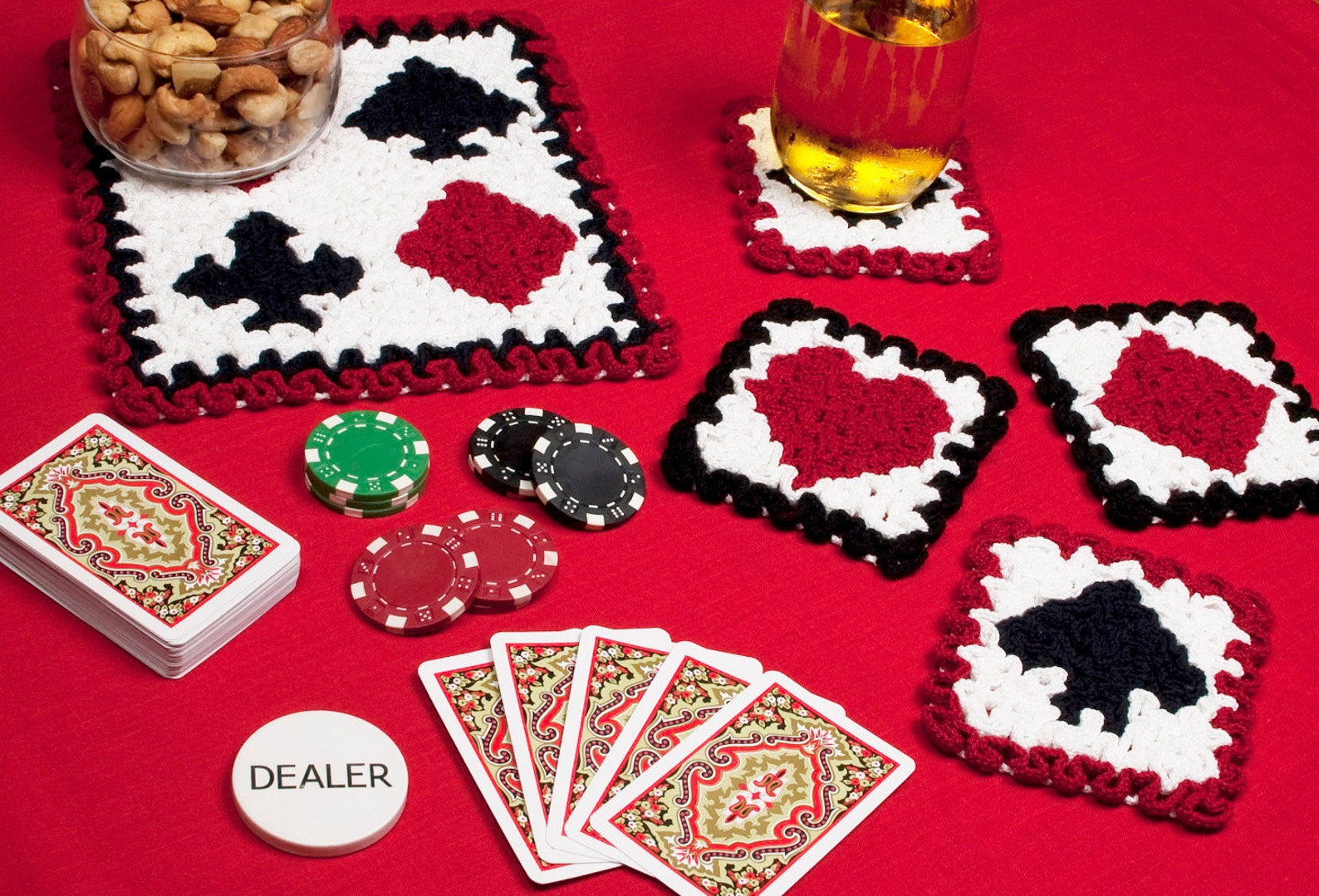Wiggly Playing Cards Centerpiece and Coasters: Crochet - Etsy