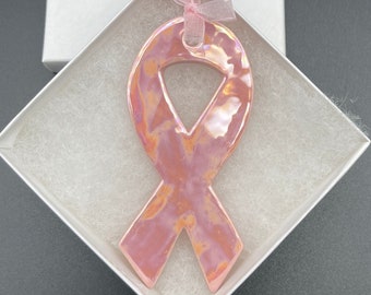Limited Edition Breast Cancer Ribbon Ornament, Handmade Iridescent ...