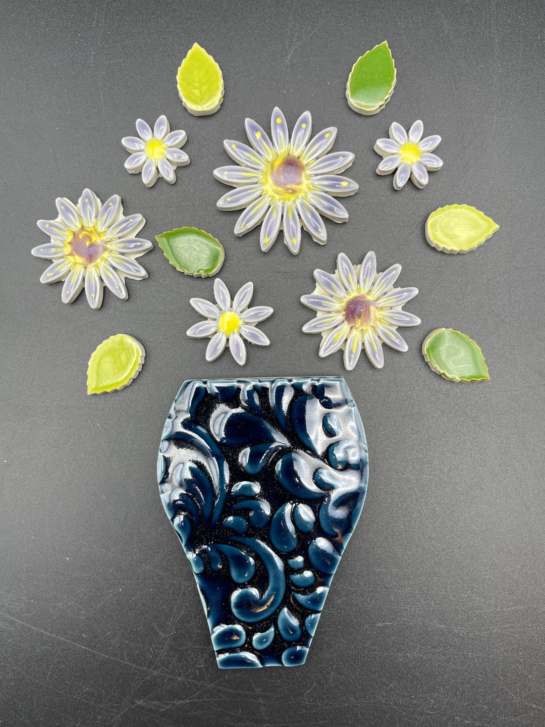 Ceramic Mosaic Flower and Vase Tiles, Handmade by Fabulousfungi. Vase ...