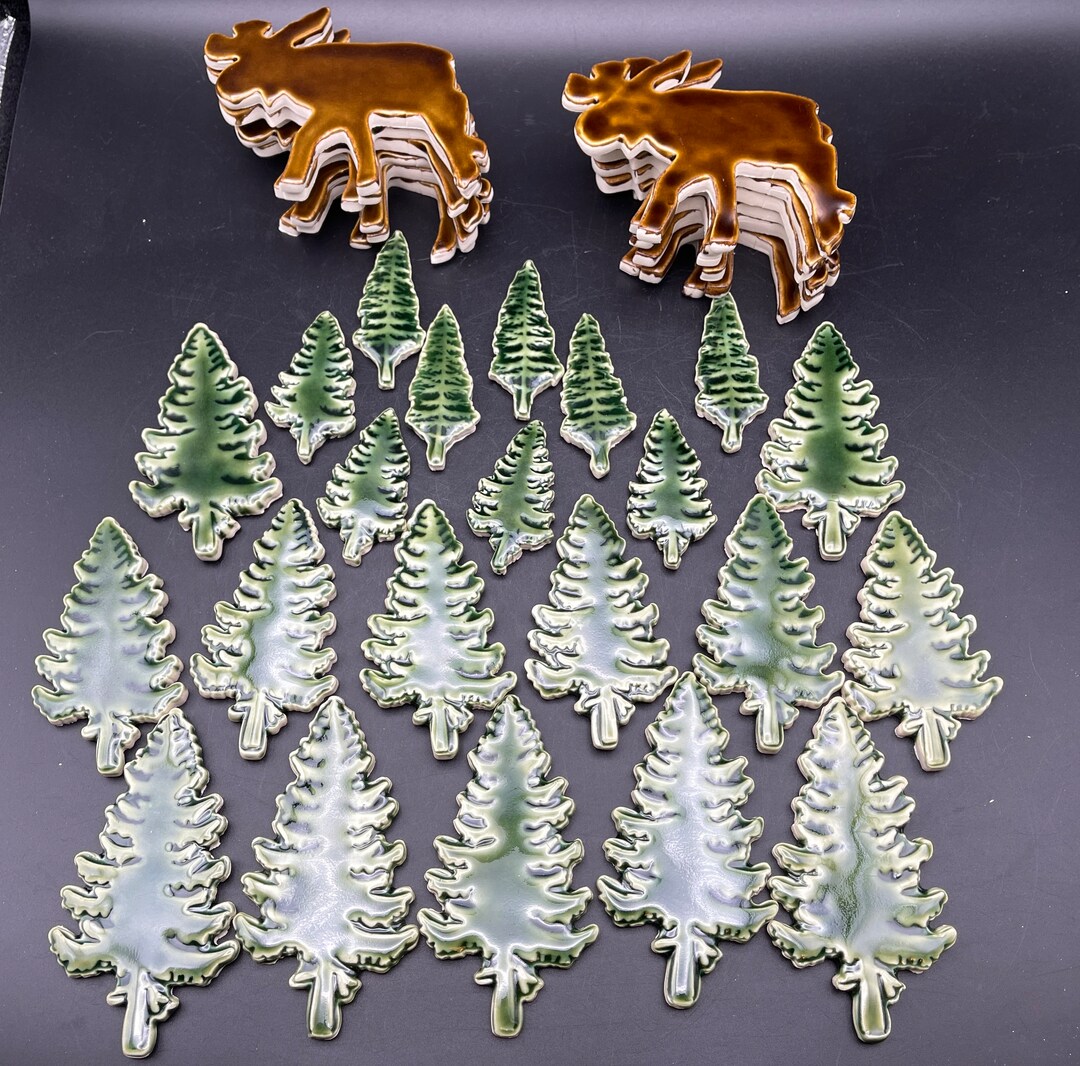 Reserved for Jeffrey, 12 Moose, 28 Assorted Ceramic Tree Tiles, 32 ...