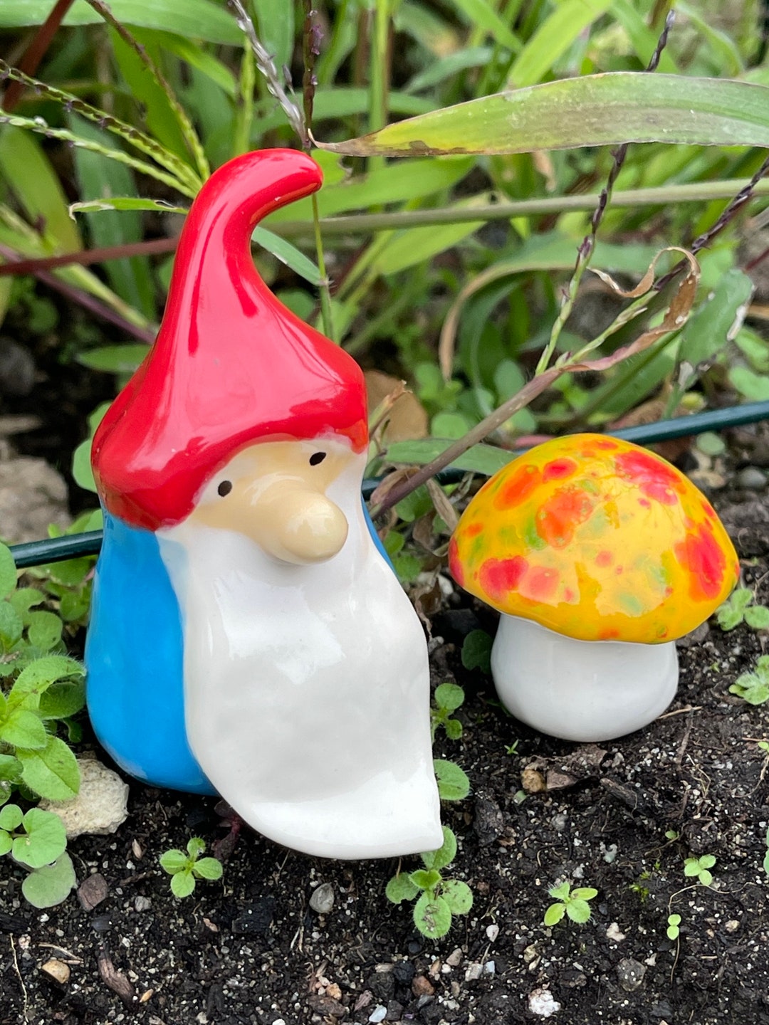 Gnome With One Ceramic Toadstool. Handmade, Ceramic Art. Fabulous Fungi ...