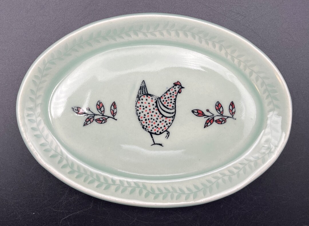 Oval Plate, Handmade Ceramic Plate, Oval Plate With Chickens. Chicken ...