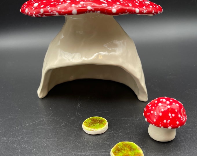 Axolotl Hideaway, Ceramic Mushroom House, Fairy House With 2 Mossy ...