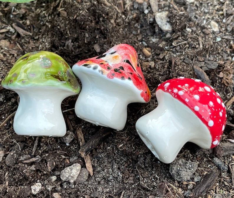 Fairy Mushrooms three Ceramic Toadstools Fabulous Fungi by - Etsy