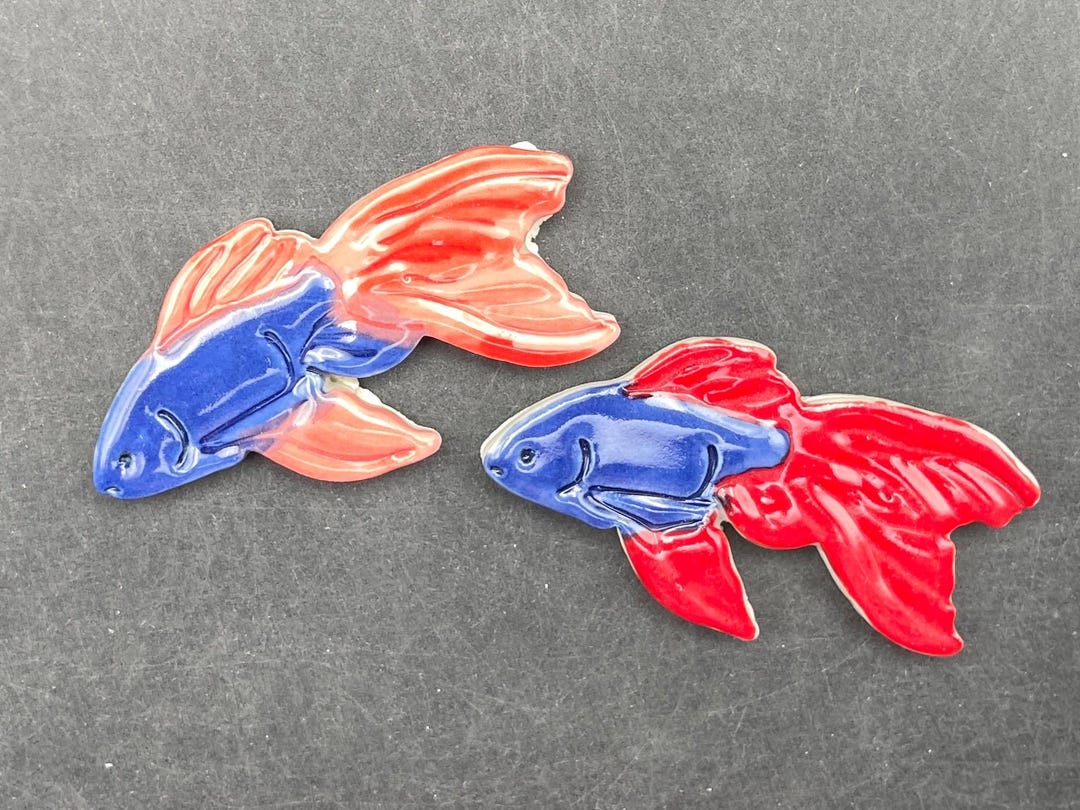 Ceramic Betta Fish Mosaic Tiles. Set of Two Blue Fish, Handmade Ceramic ...