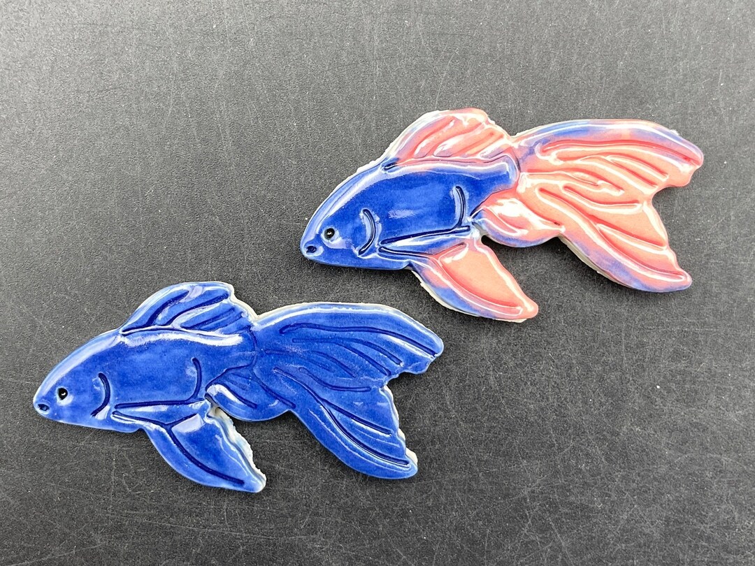 Ceramic Betta Fish Mosaic Tiles. Set of Two Blue Fish, Handmade Ceramic ...