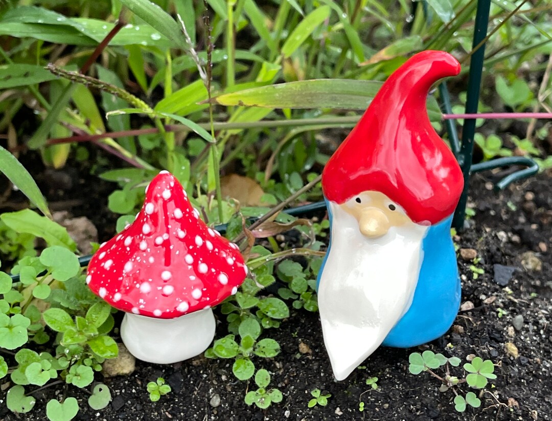 Gnome With One Ceramic Toadstool. Handmade, Ceramic Art. Fabulous Fungi ...