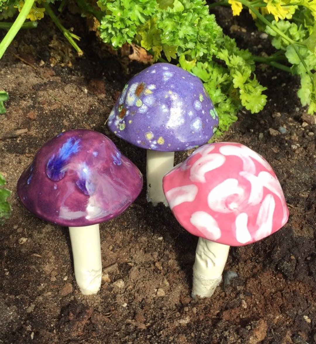 Three Hand Crafted Ceramic Mushrooms. Fabulous Fungi, One of a Kind ...