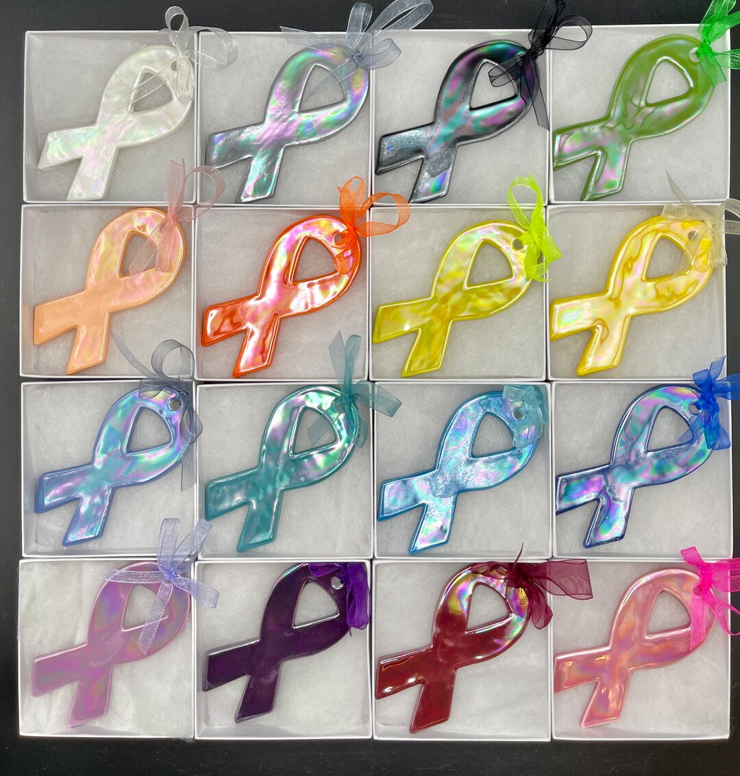 Cancer Ribbon Ornament, Handmade Iridescent Ribbon Ornament Each One in ...