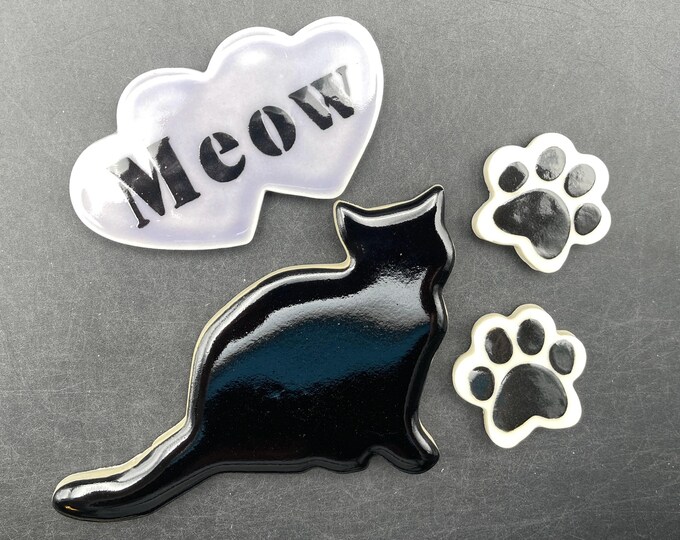 Ceramic Cat Mosaic Tiles, Paw Print, and “meow” Heart Tile, Kitty Tiles ...
