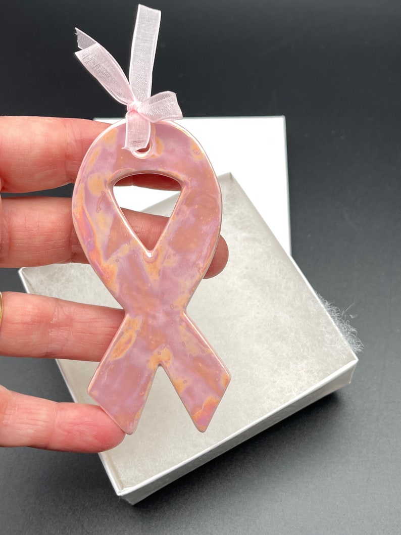 Breast Cancer Ribbon Ornament Handmade Iridescent Pink Ribbon - Etsy