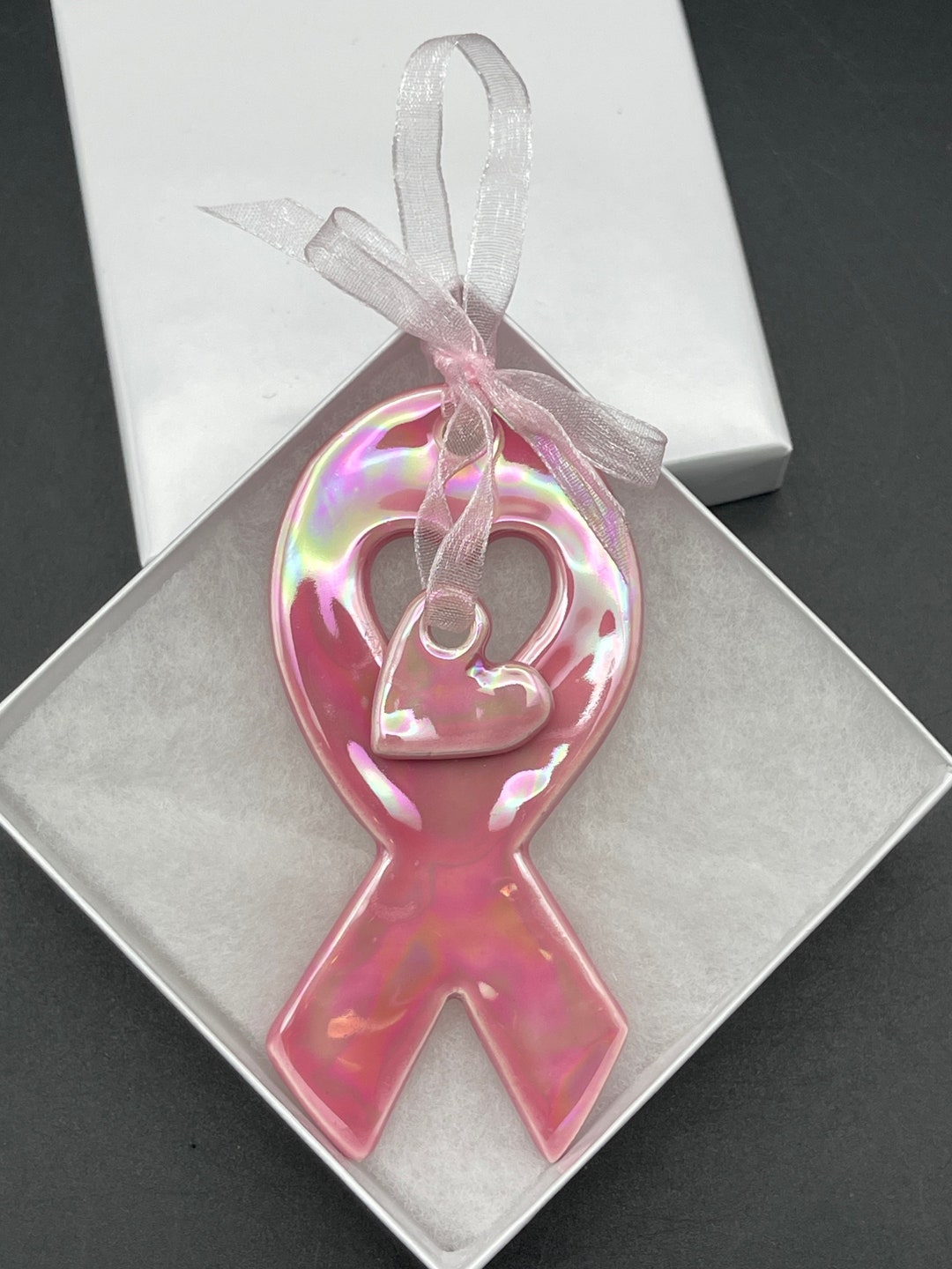 Limited Edition~ Breast Cancer Ribbon Ornament, Handmade Iridescent ...
