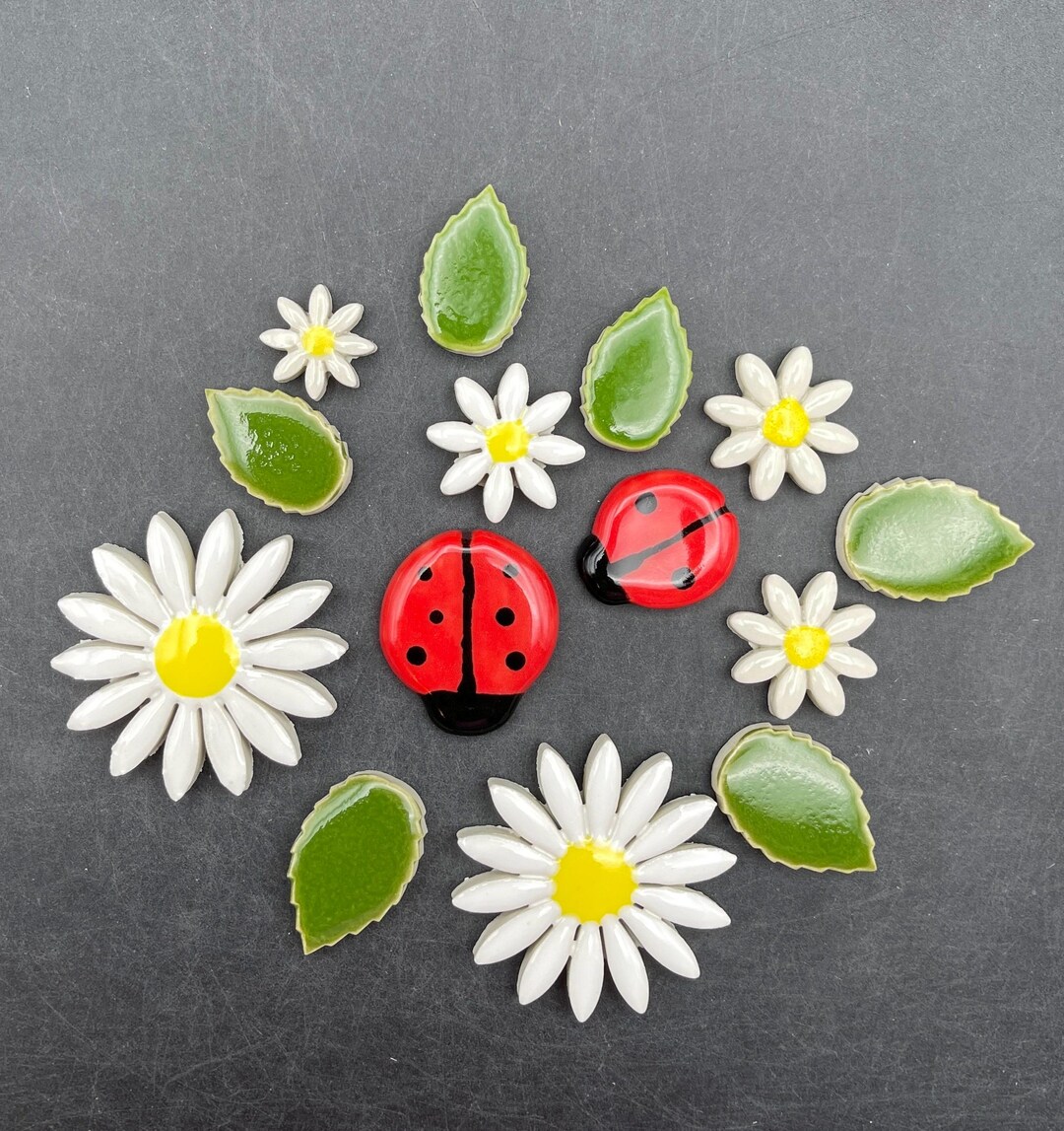 Ladybug Tiles and Flower Tiles Handmade Ceramic Lady Bugs, Flowers ...