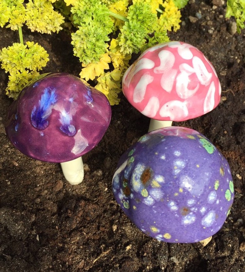 Three hand crafted ceramic mushrooms. Fabulous Fungi one of a | Etsy