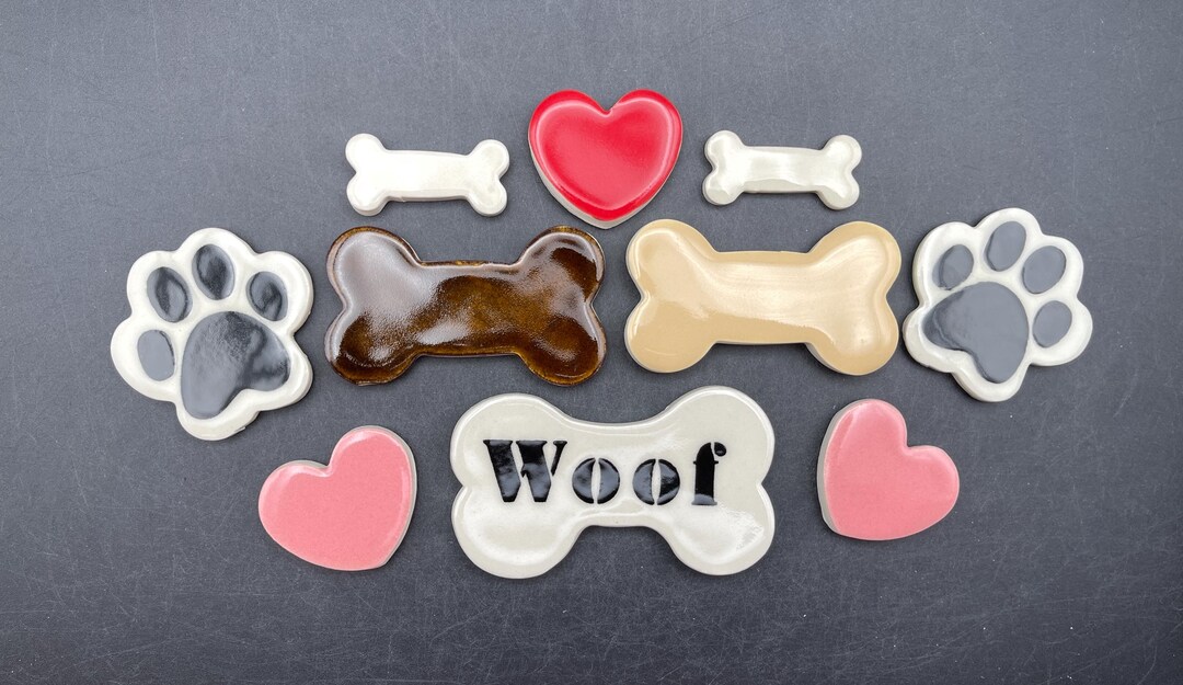 Ceramic Paw Prints and Dog Bone Mosaic Tiles. One Woof Bone, 4 Dog ...