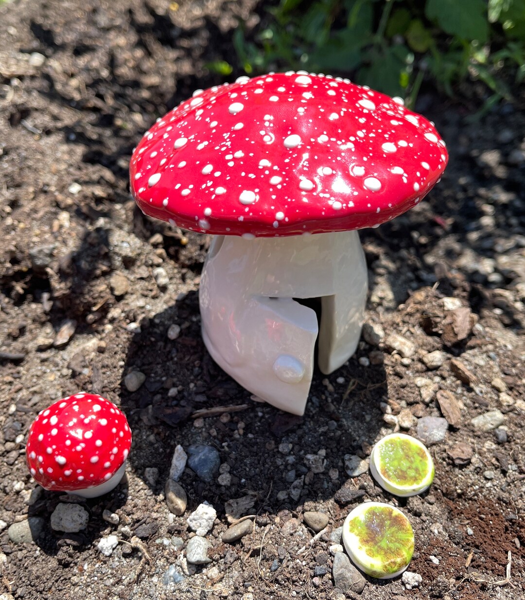 Fairy House Set, Mushroom House. Handmade Ceramic Mushroom House With ...