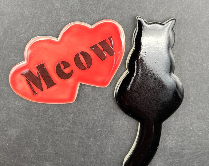 Ceramic Cat Mosaic Tile, and Meow Heart Tile. Ceramic Tiles. Handmade ...