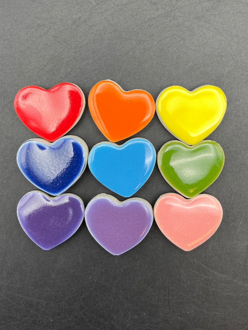 Mosaic Hearts, Set of Nine Small Ceramic Hearts in a Rainbow of Colors ...