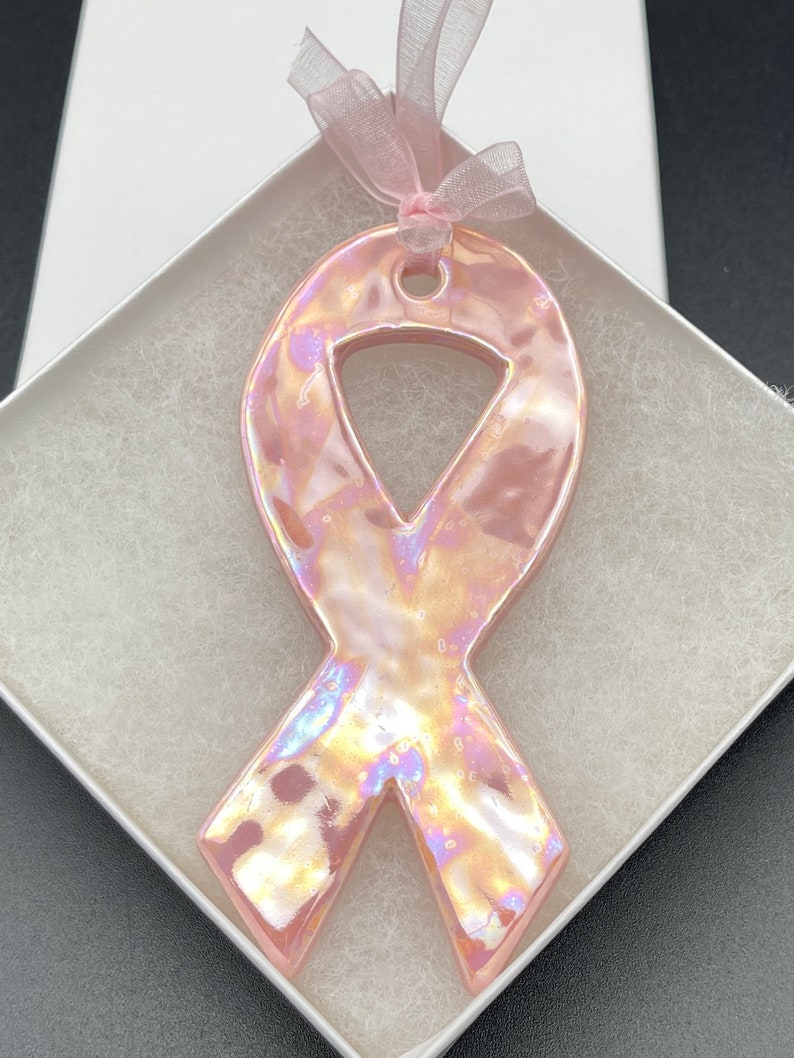 Breast Cancer Ribbon Ornament Handmade Iridescent Pink Ribbon - Etsy